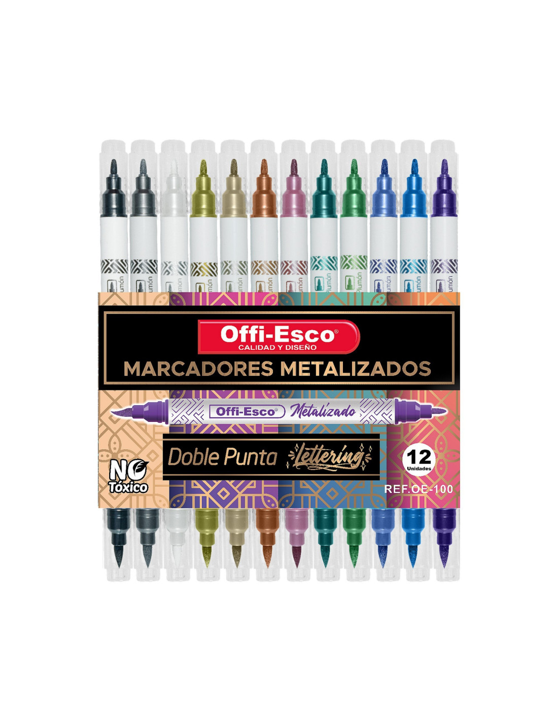 Marcador Metalizado Doble Punta x 12 Colores